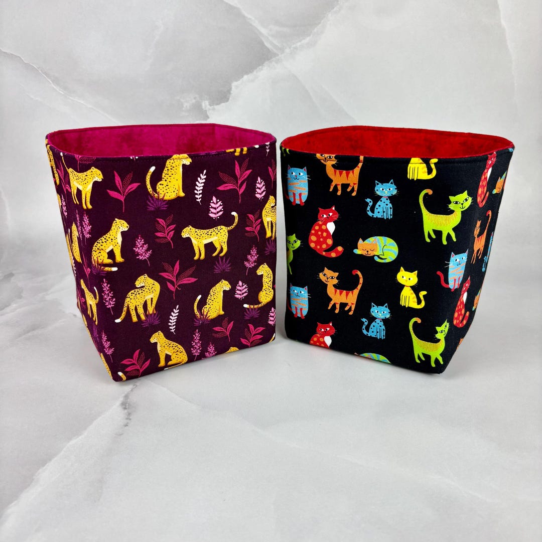 Cats Fabric Basket, Leopard Storage Bin, 2 Pattern Options, Handmade - Etsy