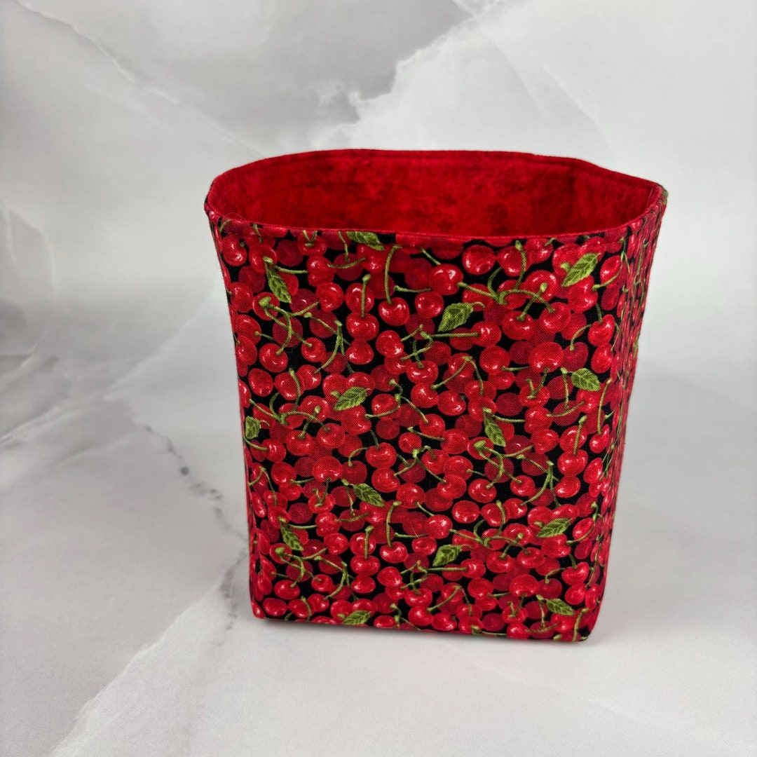 Cherry Fabric Basket, Cherries Storage Bin, Handmade - Etsy