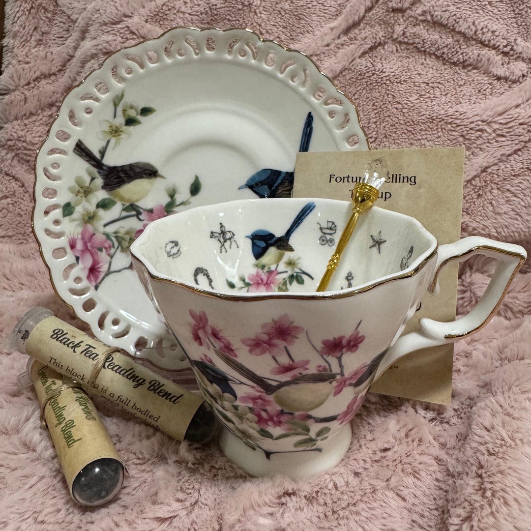 Blue Birds Tea Leaf Reading Teacup Set. Fortune Teller Tea Set. Tea ...