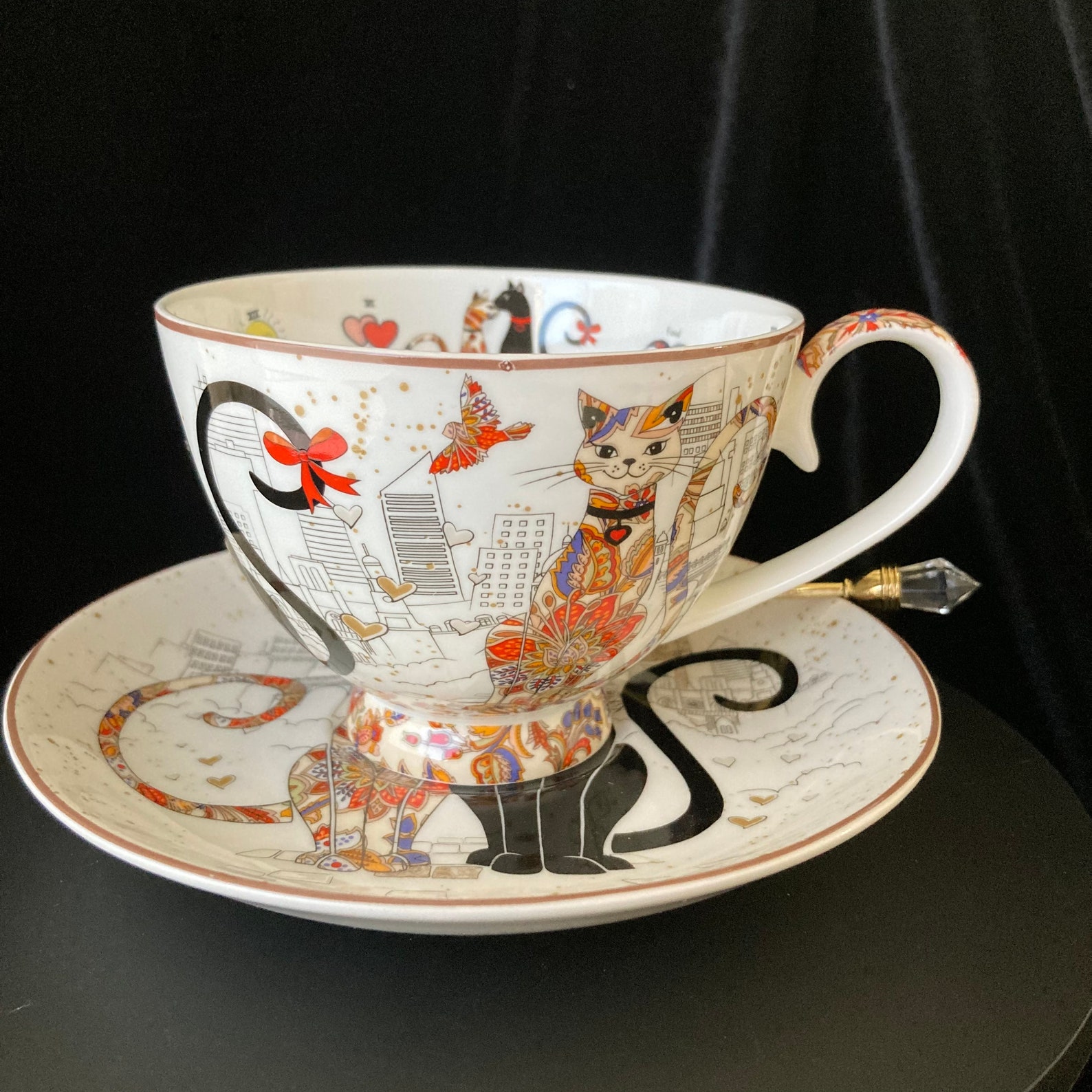 Calico Cat Tarot Teacup Set, 24kt Gold, Tea Leaf Reading - Etsy