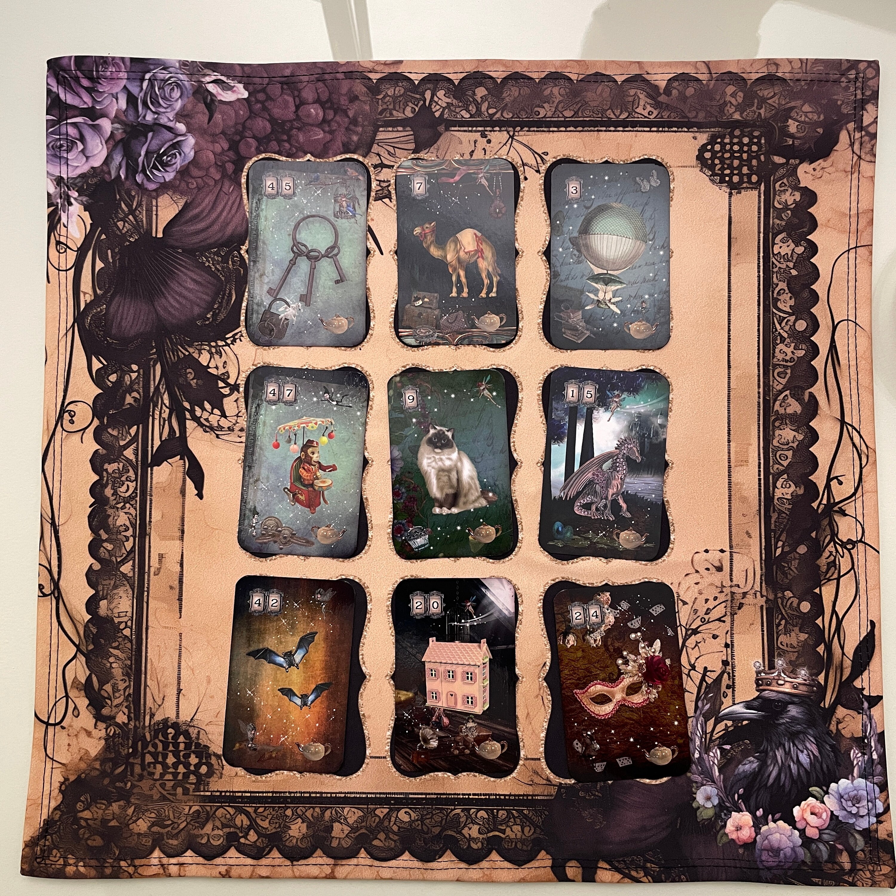 Raven 9 Box Divination Mat, Tarot, Lenormand, With Gold Tin - Etsy