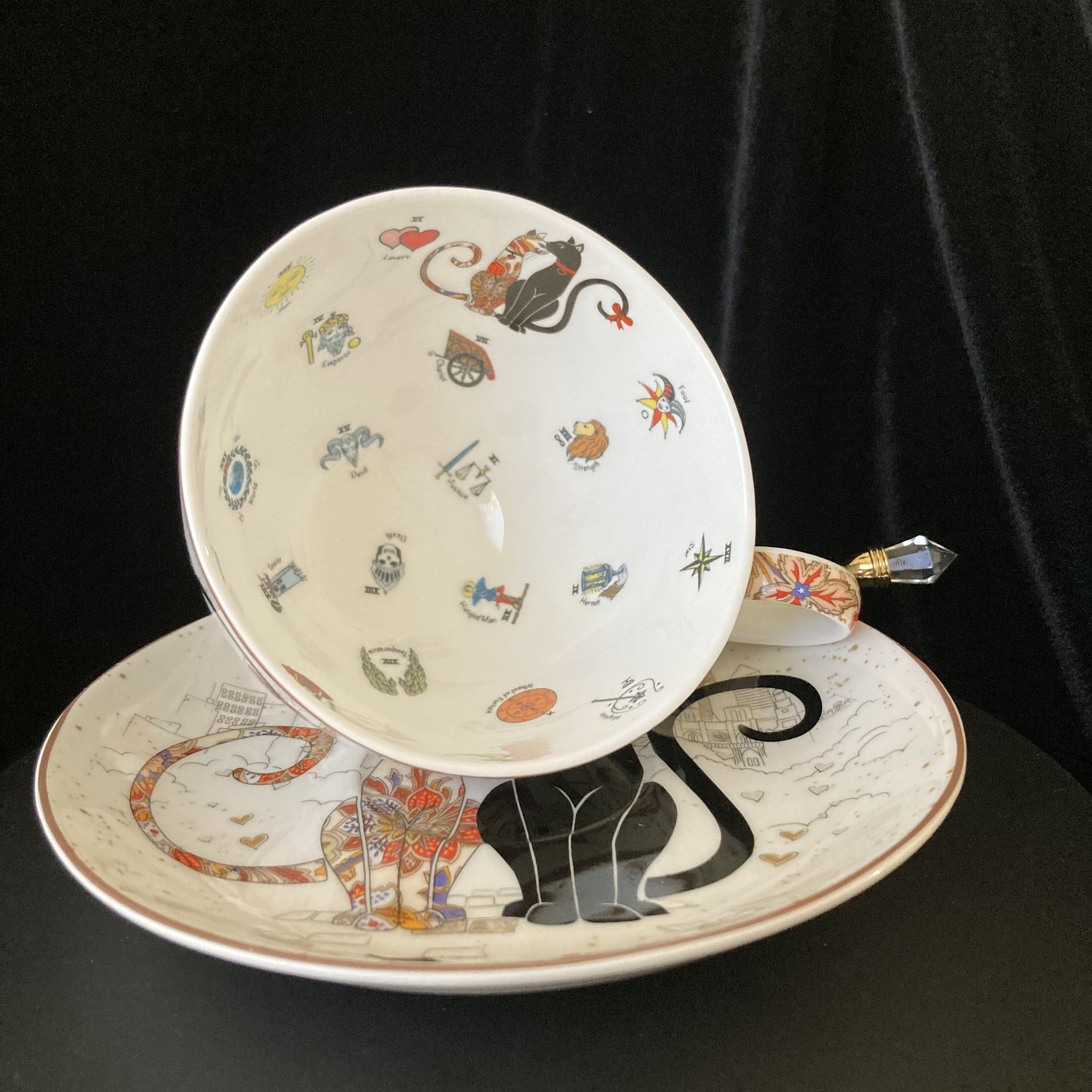 Calico Cat Tarot Teacup Set, 24kt Gold, Tea Leaf Reading - Etsy