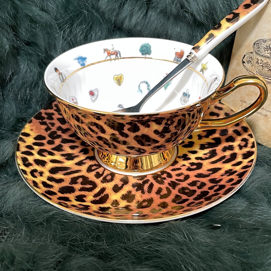 Leopard Print Tea Cup and Saucer Set. Full Tea Leaf Reading Kit ...