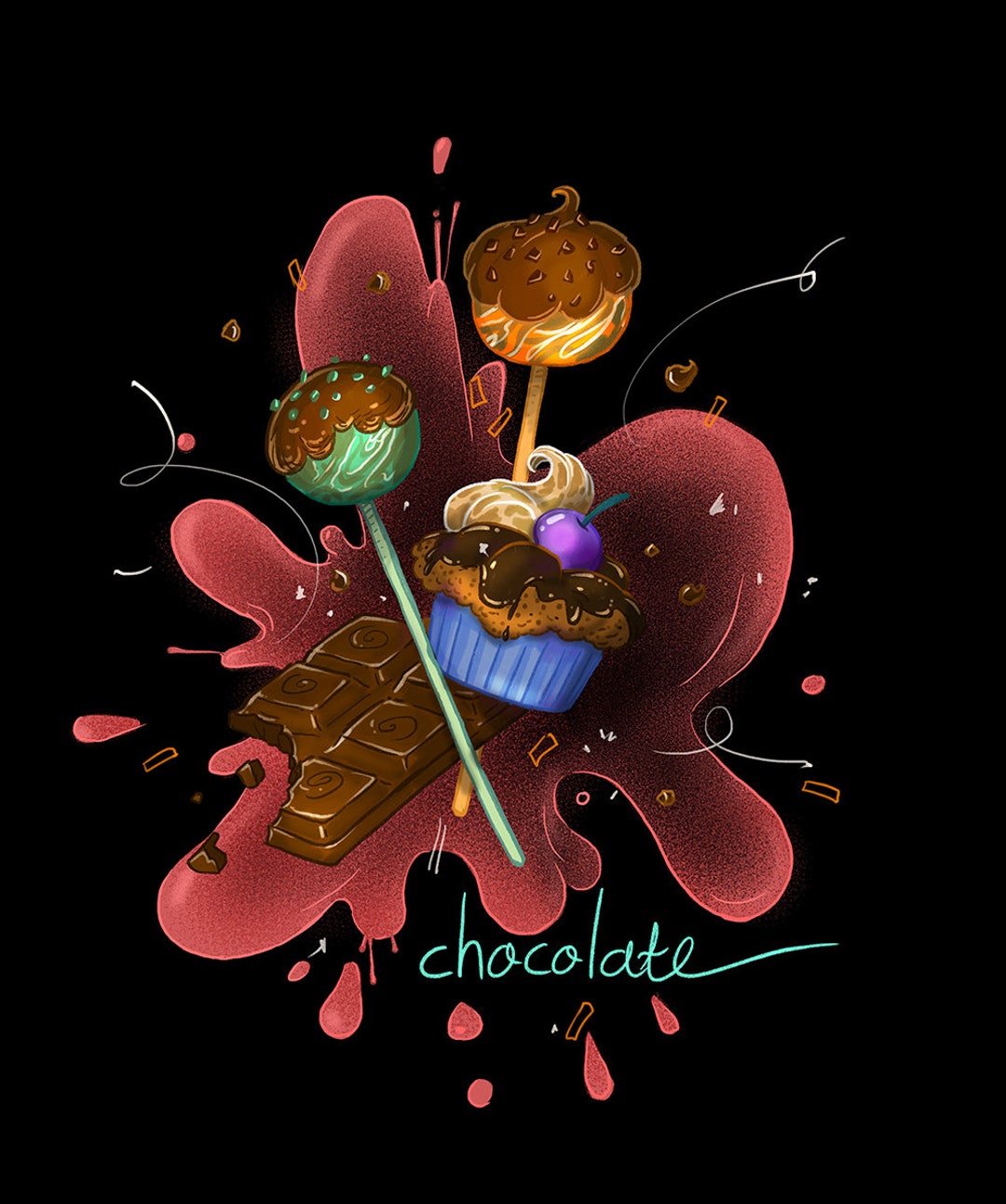 Modern Chocolate, Cupcakes, Candy Mural Wallpaper Illustration for Cafe ...