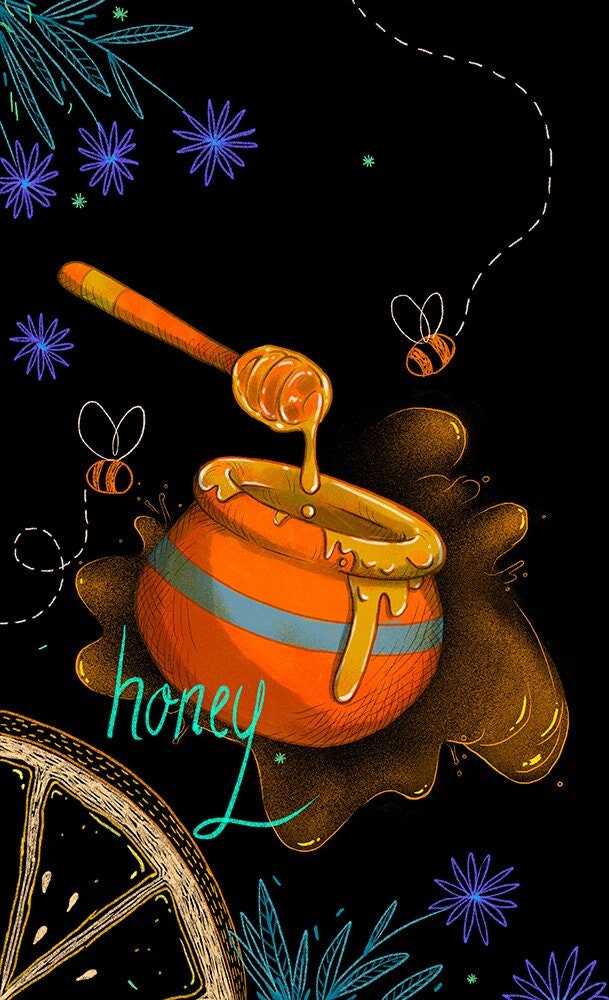 Modern Honey Mural Wallpaper Illustration for Cafe, Restourant, Black ...