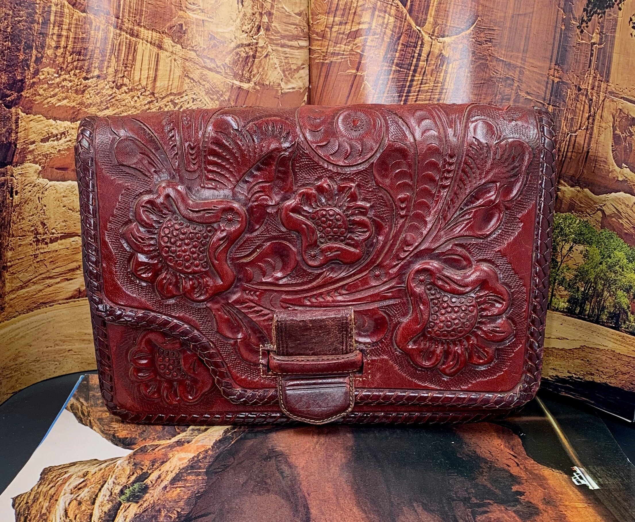 Vintage Western Red Hand Tooled Leather Handbag/clutch Purse - Etsy