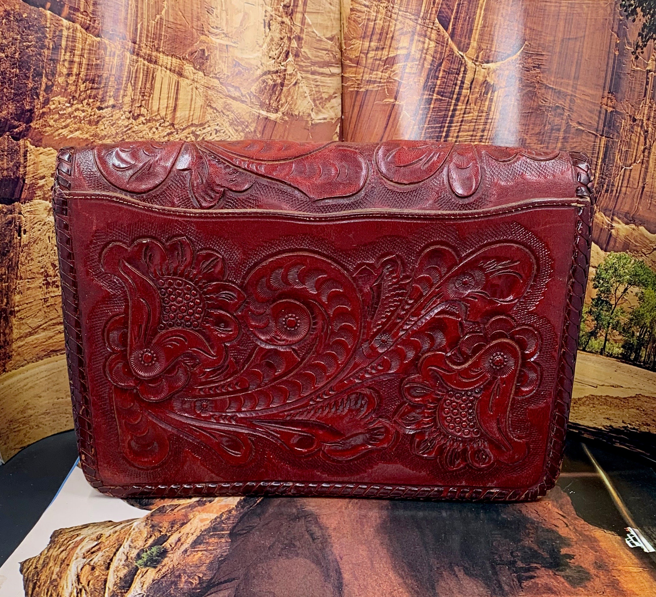 Vintage Western Red Hand Tooled Leather Handbag/clutch Purse - Etsy