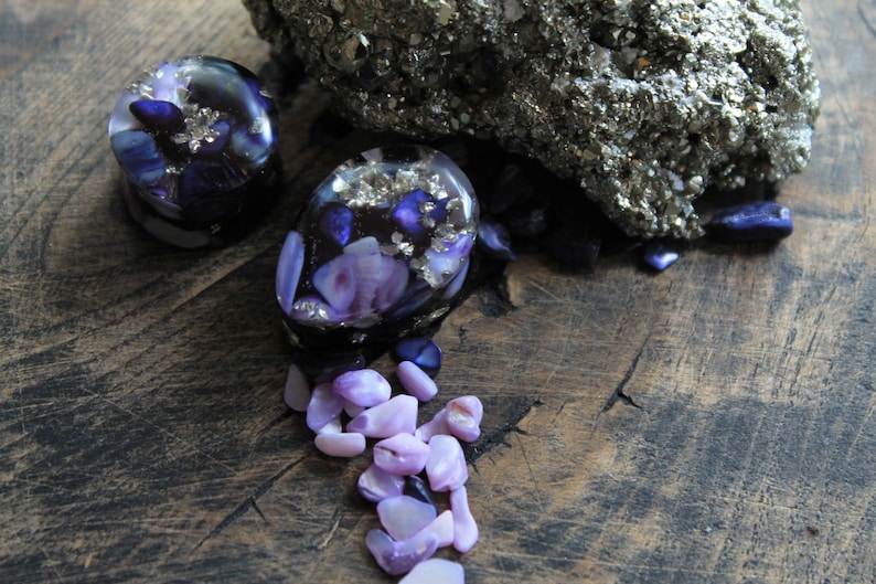 Purple Stone Gauge Purple Plug and Tunnel Pyrite Gauge Bridal - Etsy