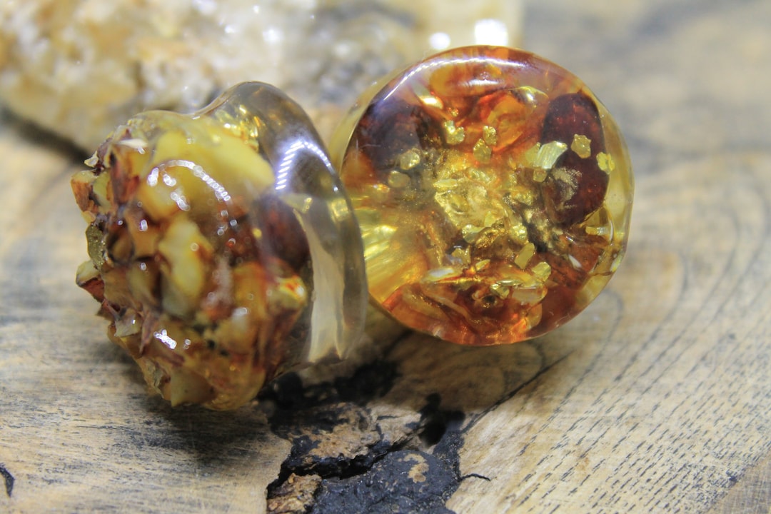 Gold Baltic Amber Plugs Druzy Ear Gauges and Tunnels Gold Plug Double ...