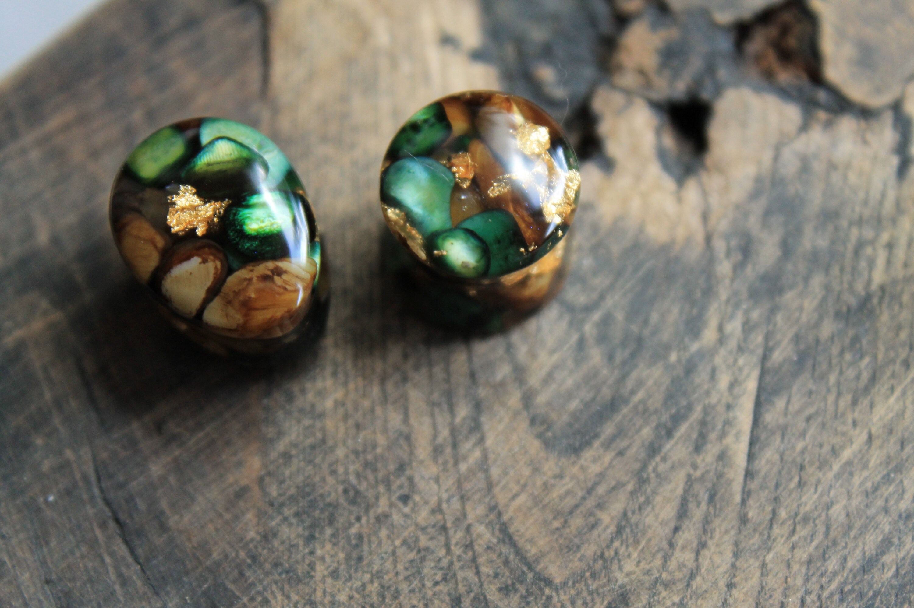 Green Stone Plugs Gold Tunnel Brown Plugs and Gauges Bridal 00 | Etsy