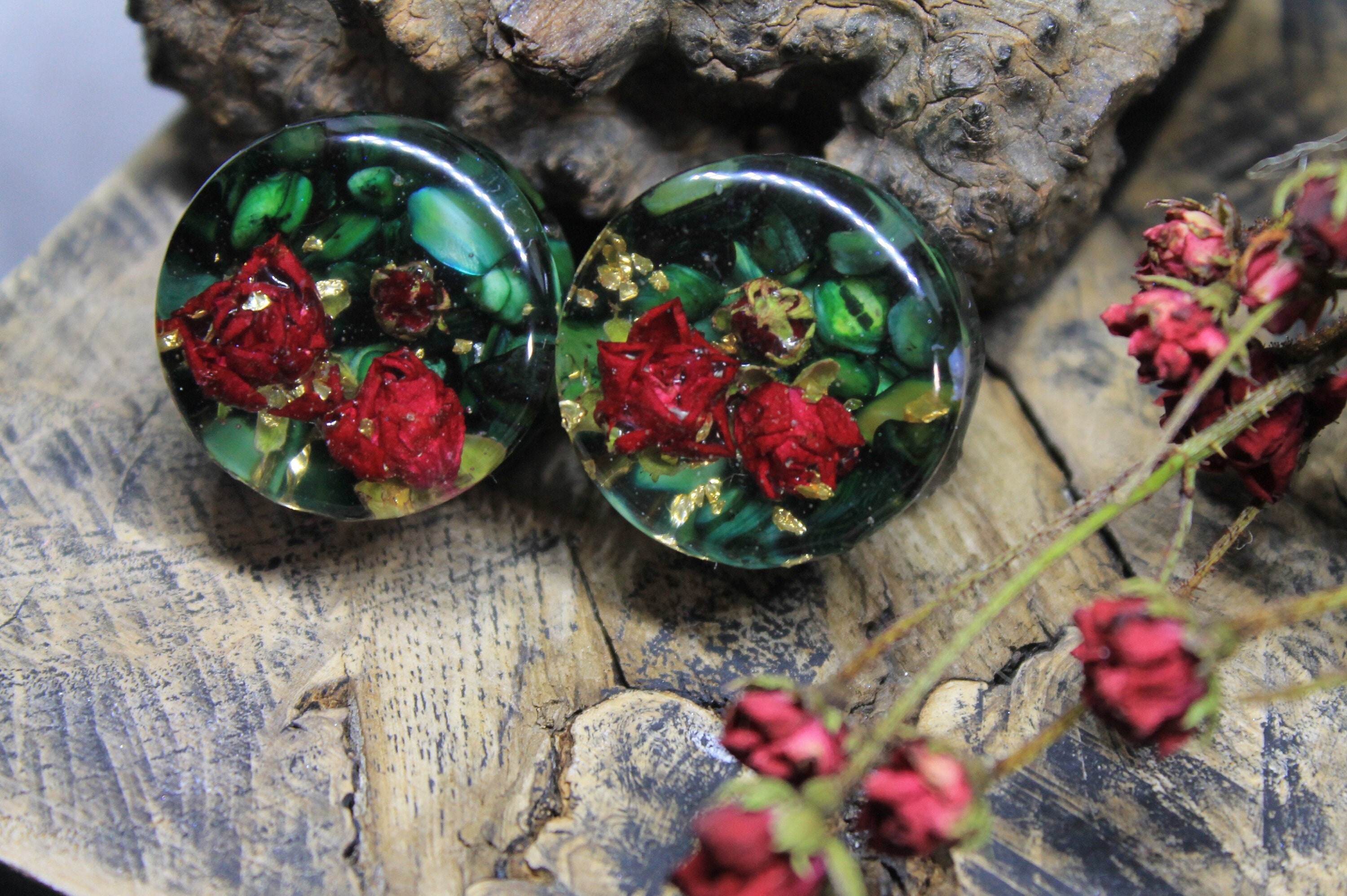 Red Rose Plugs Real Pressed Flower Gauges Terrarium Plug - Etsy