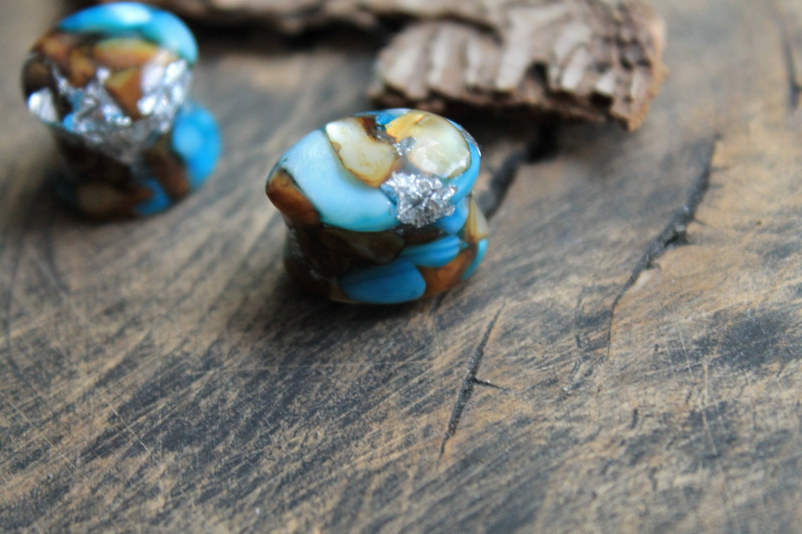 Turquoise Plugs Brown Stone Plugs 12mm Gauges Turquoise Tunnel - Etsy