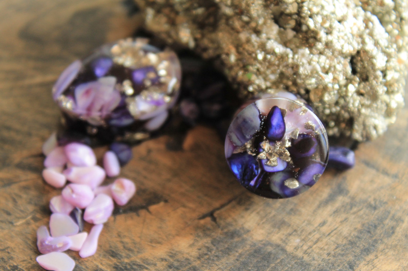 Purple Stone Gauge Purple Plug and Tunnel Pyrite Gauge Bridal - Etsy