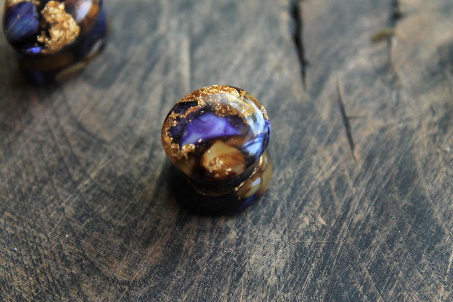 Purple Stone Plugs Gold Tunnel Brown Plugs and Gauges Bridal - Etsy