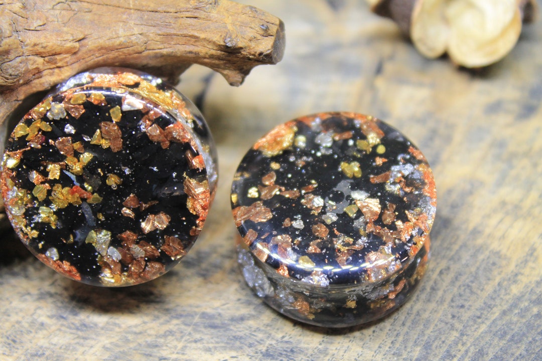 Obsidian Plugs Black Gauges Rose Gold Wedding Plugs Goth Gauges 0g 00g ...