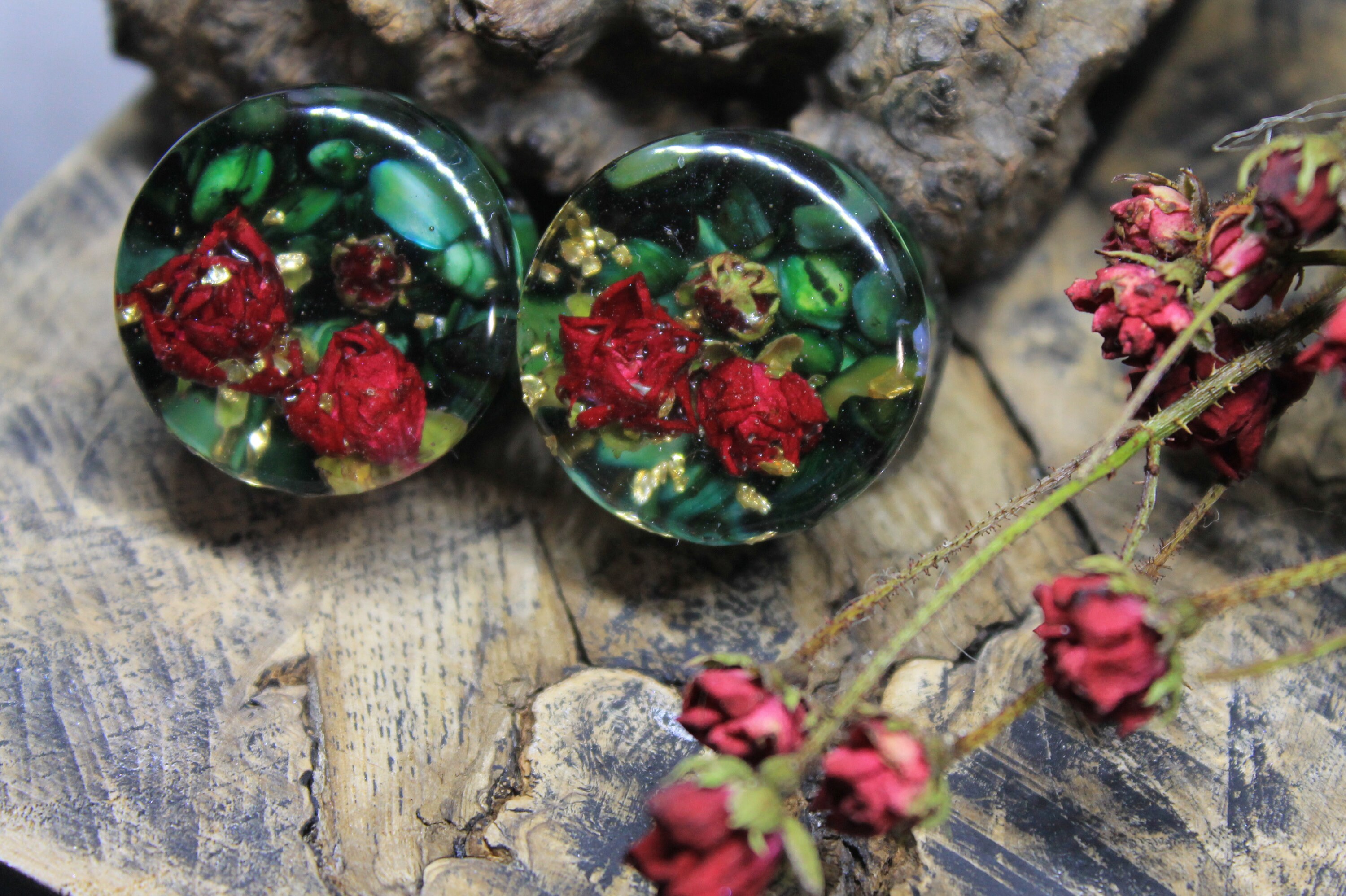 Red Rose Plugs Real Pressed Flower Gauges Terrarium Plug - Etsy