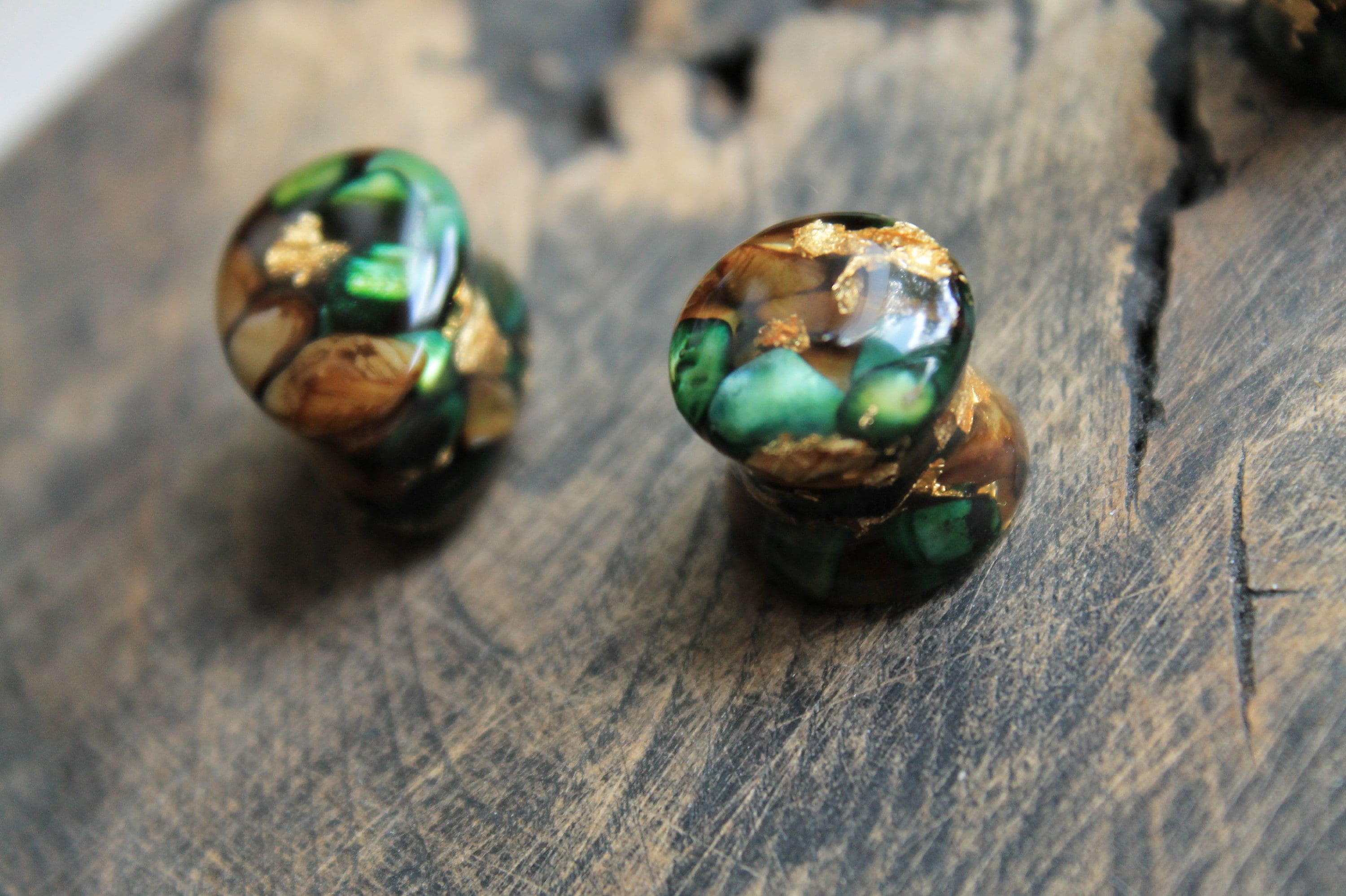 Green Stone Plugs Gold Tunnel Brown Plugs and Gauges Bridal 00 | Etsy