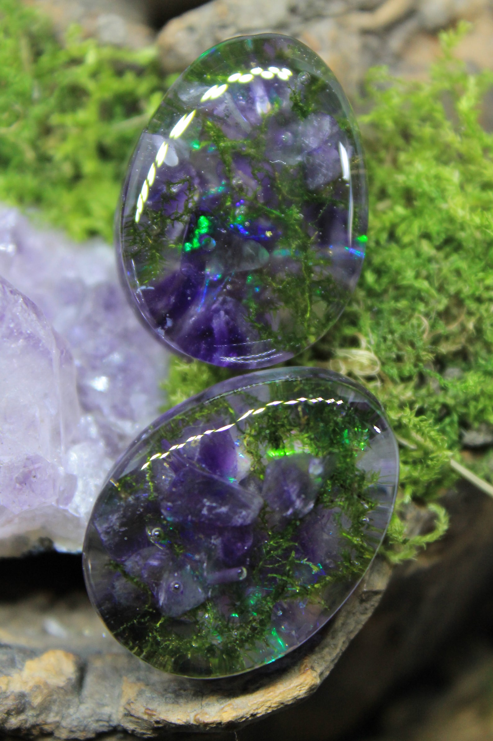 Teardrop Amethyst Plugs Drop Shaped Plug Double Flare Moss - Etsy