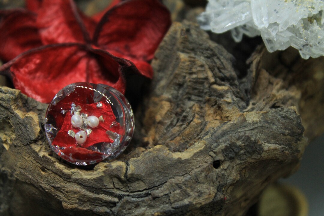 Blood Plugs Red Rose Plugs Crystal Tunnels Silver Plugs Goth Bridal ...