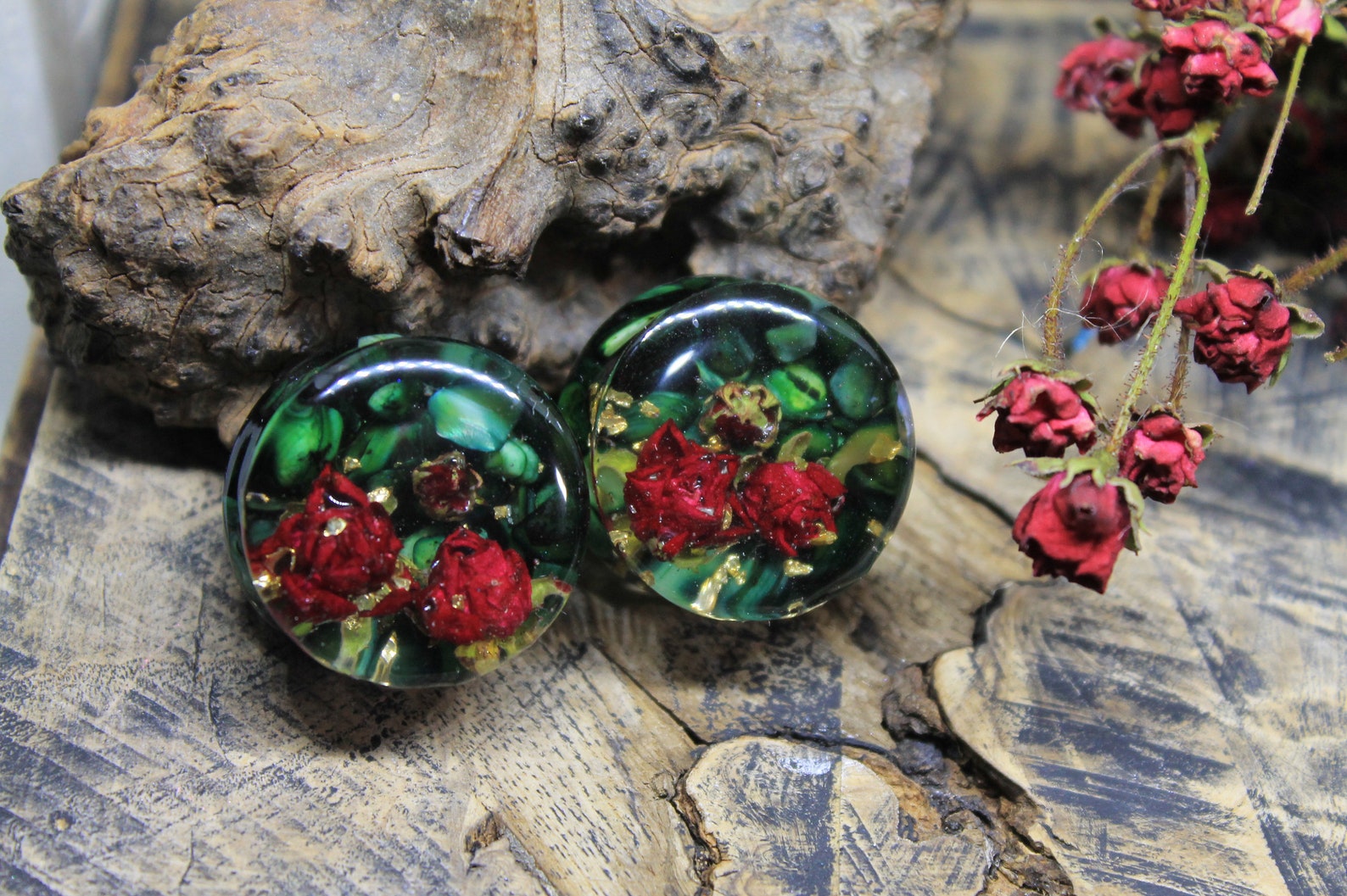 Red Rose Plugs Real Pressed Flower Gauges Terrarium Plug - Etsy