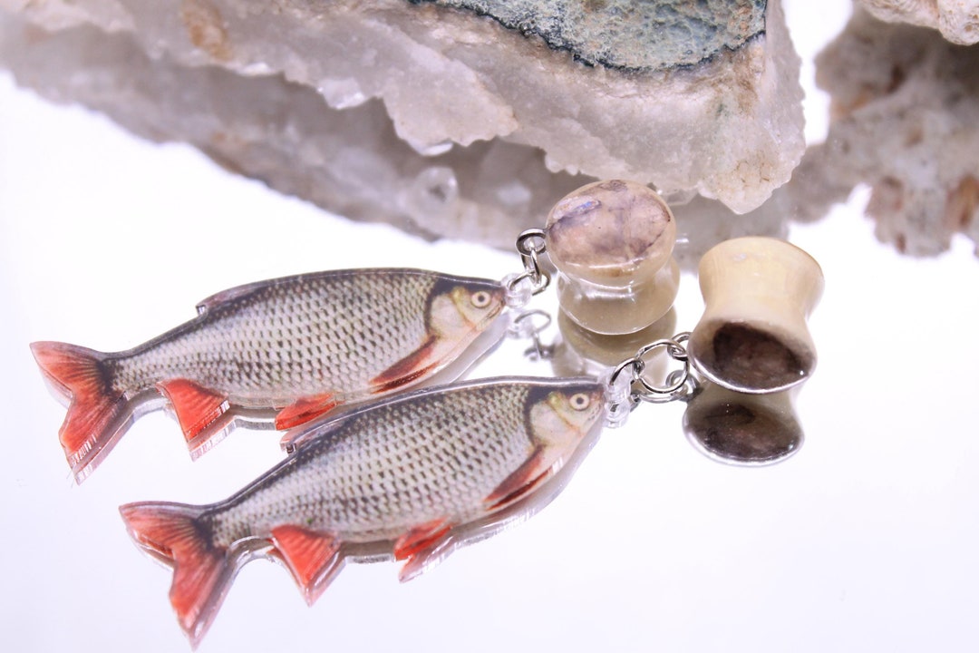 Fish Plugs With Carp Sardine Gauges Fish Earrings 12mm Plugs With Fish ...