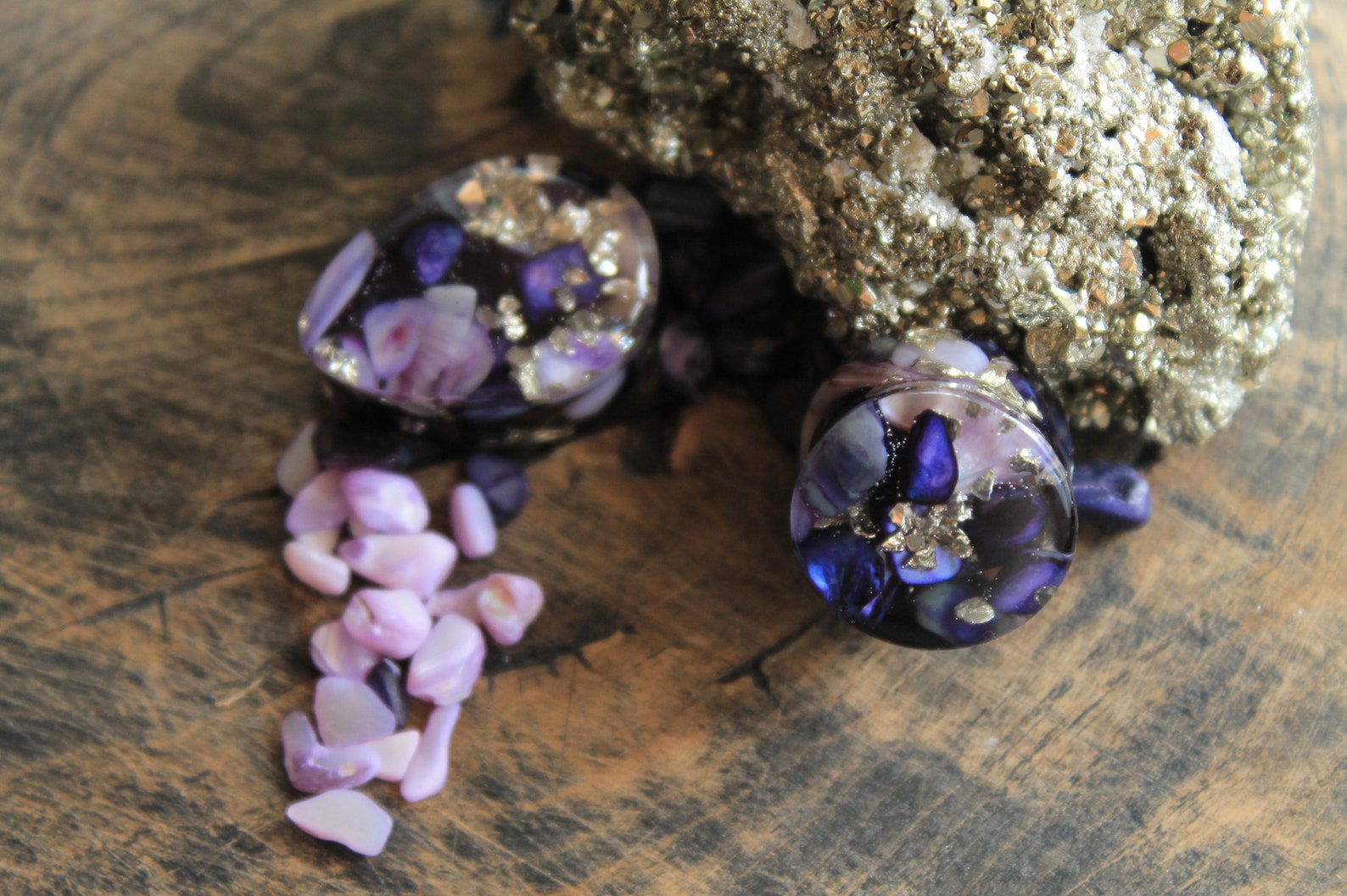 Purple Stone Gauge Purple Plug and Tunnel Pyrite Gauge Bridal - Etsy