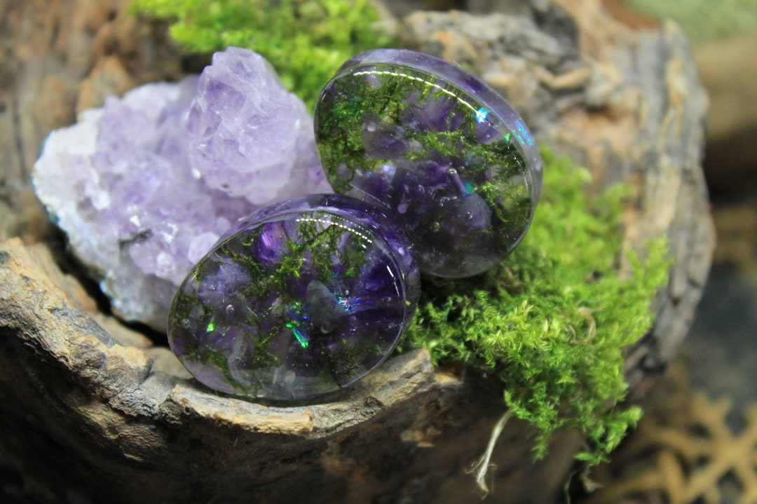 Teardrop Amethyst Plugs Drop Shaped Plug Double Flare Moss Gauges Green ...