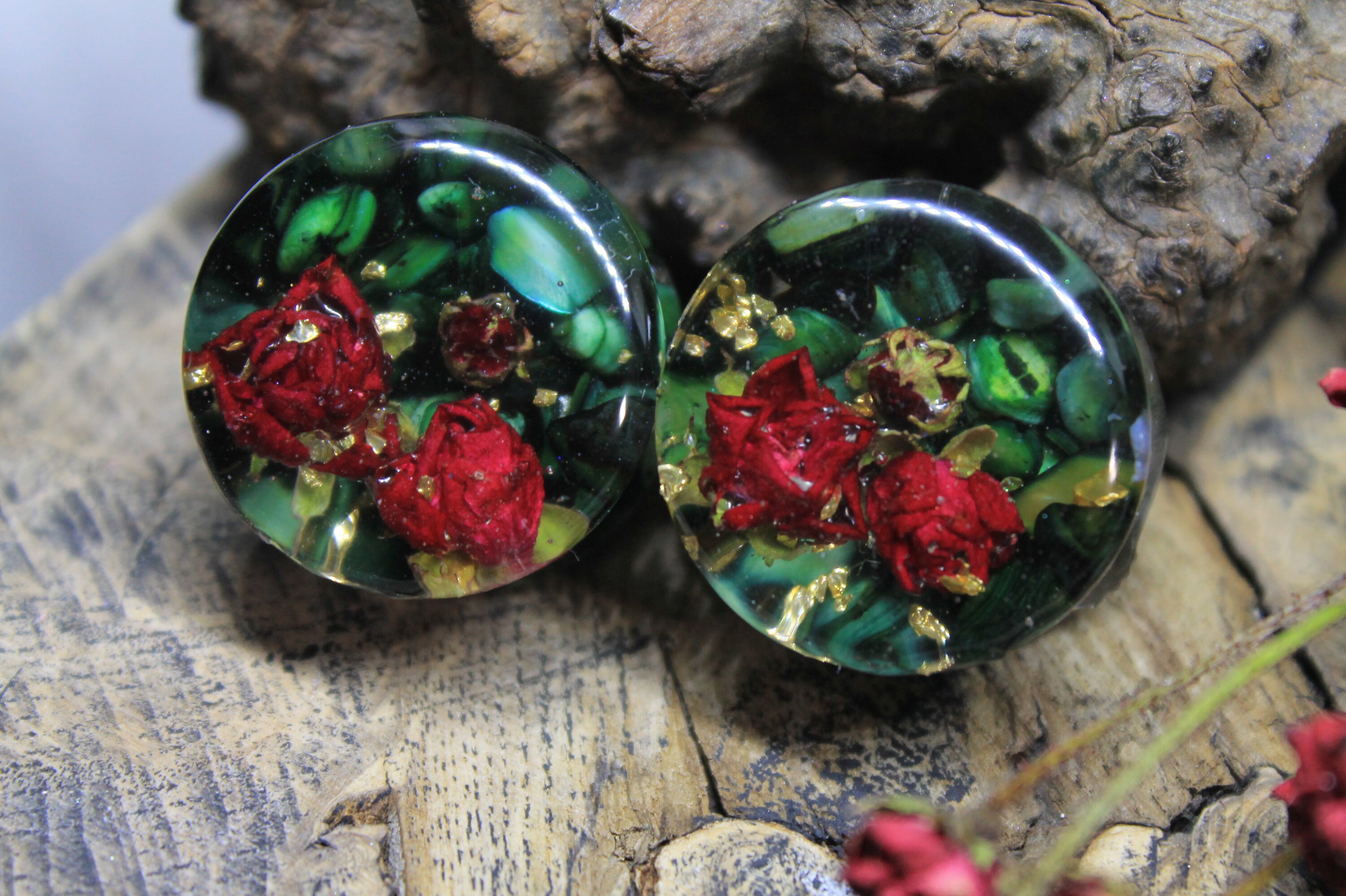 Red Rose Plugs Real Pressed Flower Gauges Terrarium Plug - Etsy