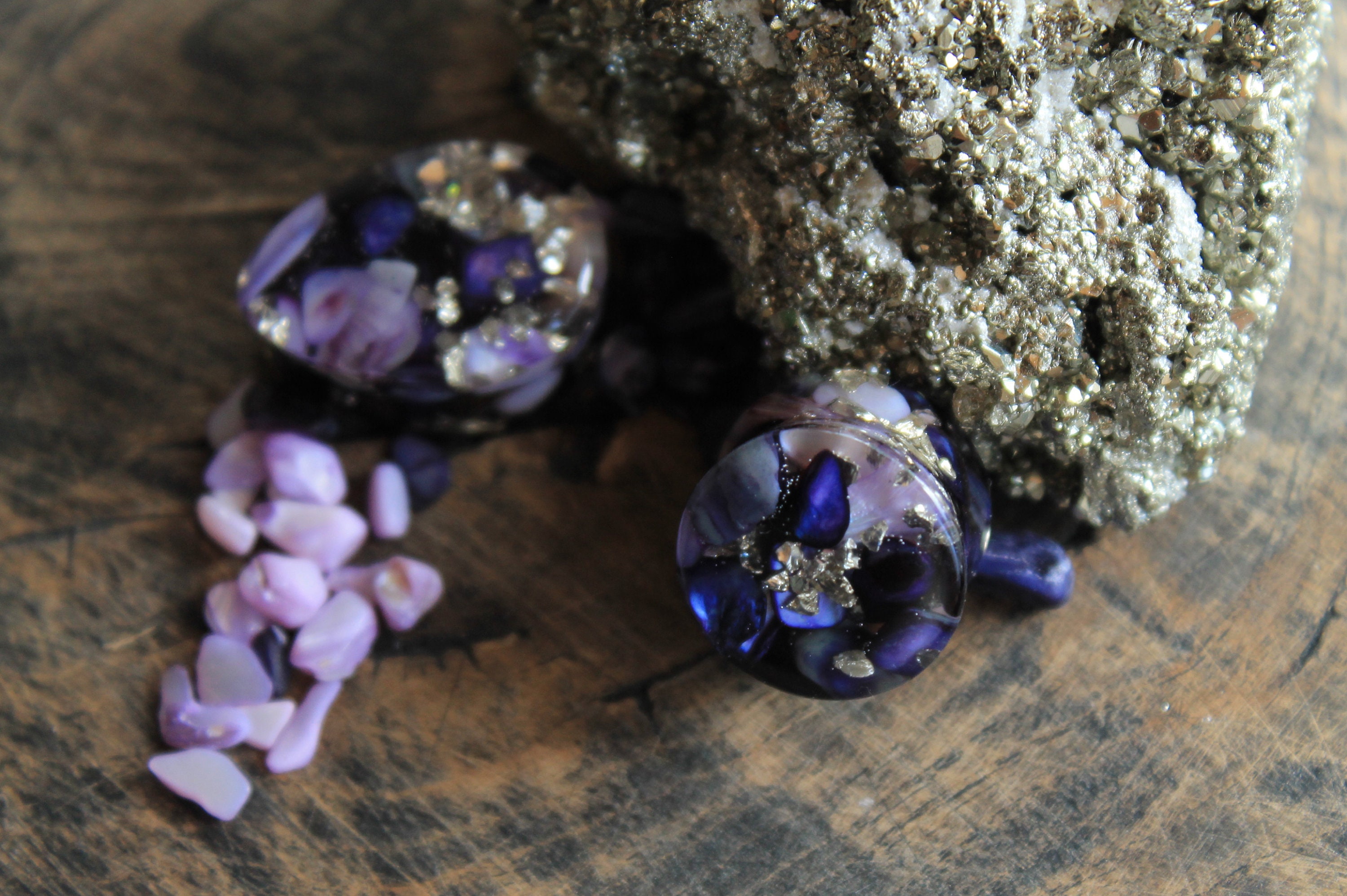 Purple Stone Gauge Purple Plug and Tunnel Pyrite Gauge Bridal - Etsy