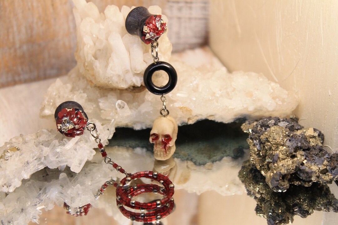 Dangle Bloody Ear Gauge Skull Plugs Goth Halloween Plugs - Etsy