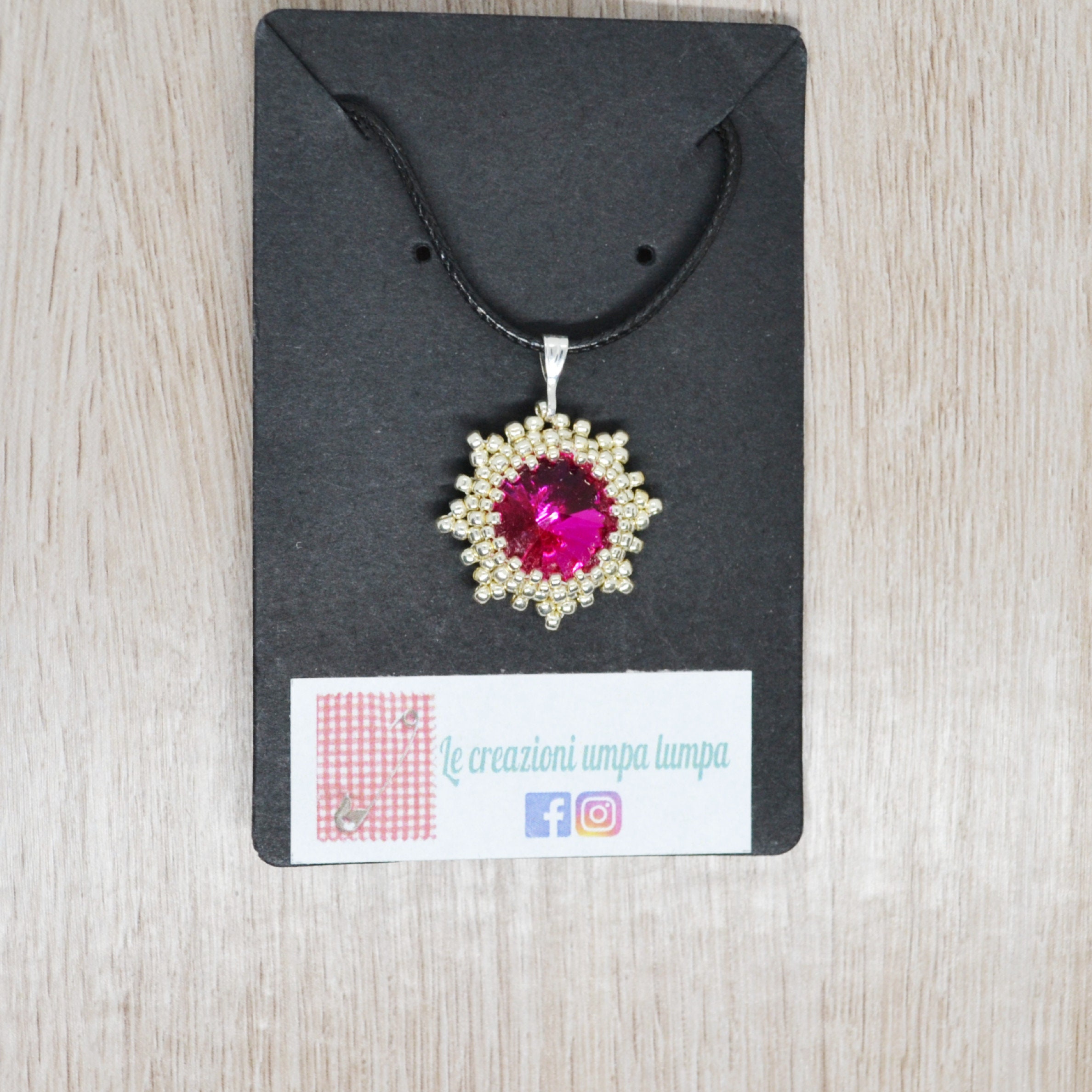 Fuchsia Crystal Necklace Beaded, Fuchsia Crystal Pendant, Seed Bead ...