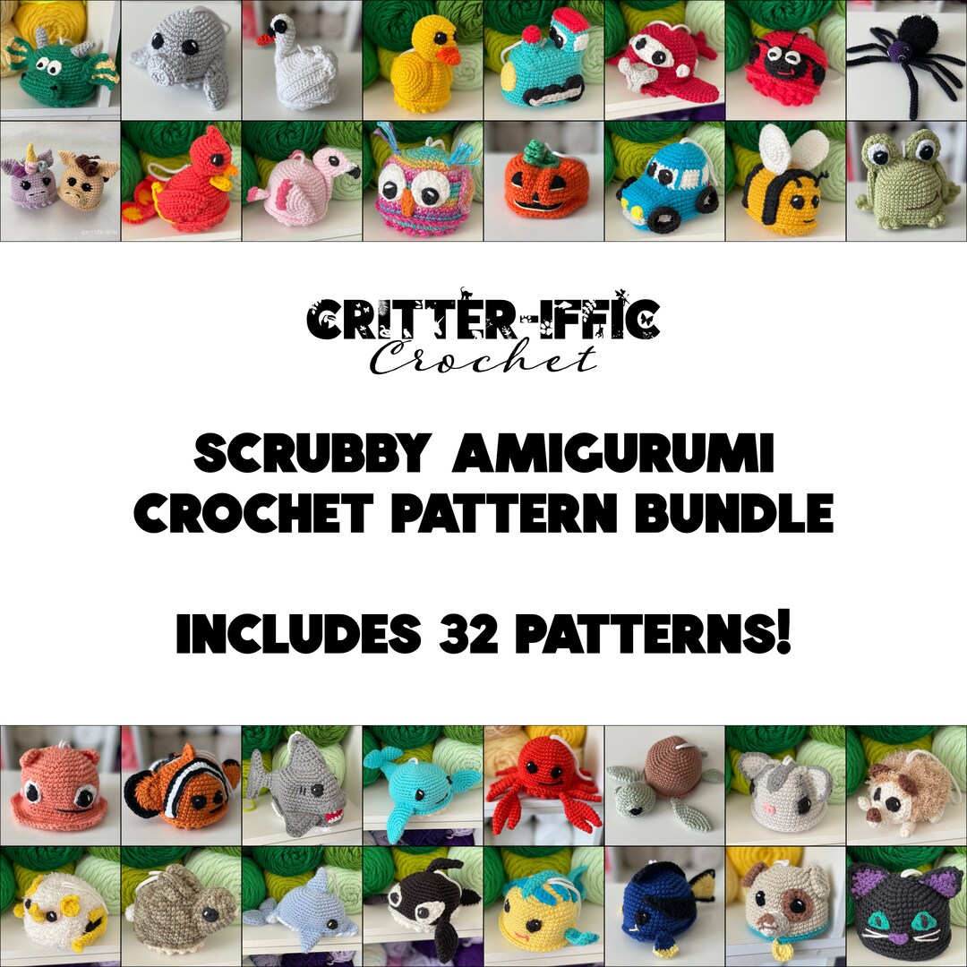 Amigurumi Crochet Pattern Bundle: 32 Animal Scrubby Designs (PDF ...