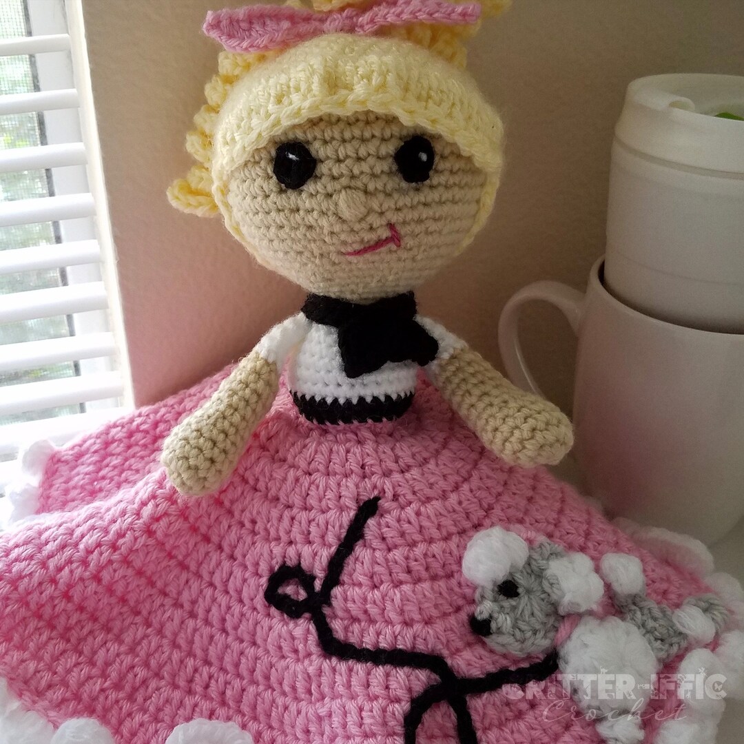 Sock Hop Crochet Pattern 1950s Girl Poodle Applique Skirt Doll Lovey
