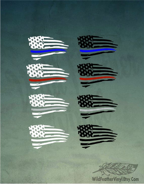 USA Thin Blue Stripe Police American Flag Tattered Sticker Decal Paper ...