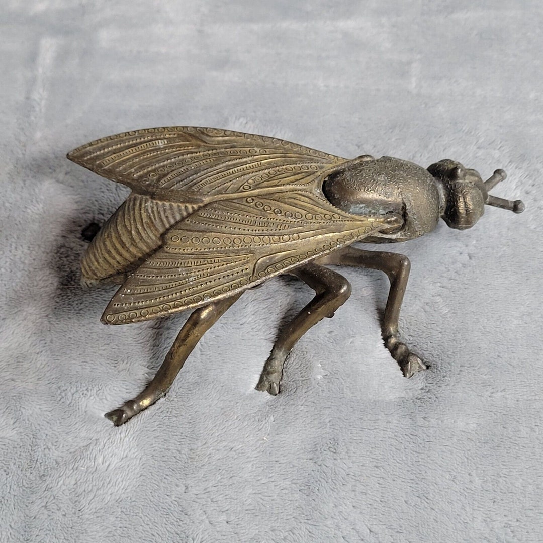 Vintage Cast Brass Fly Ashtray Match Striker Hinged Wings Handcrafted ...