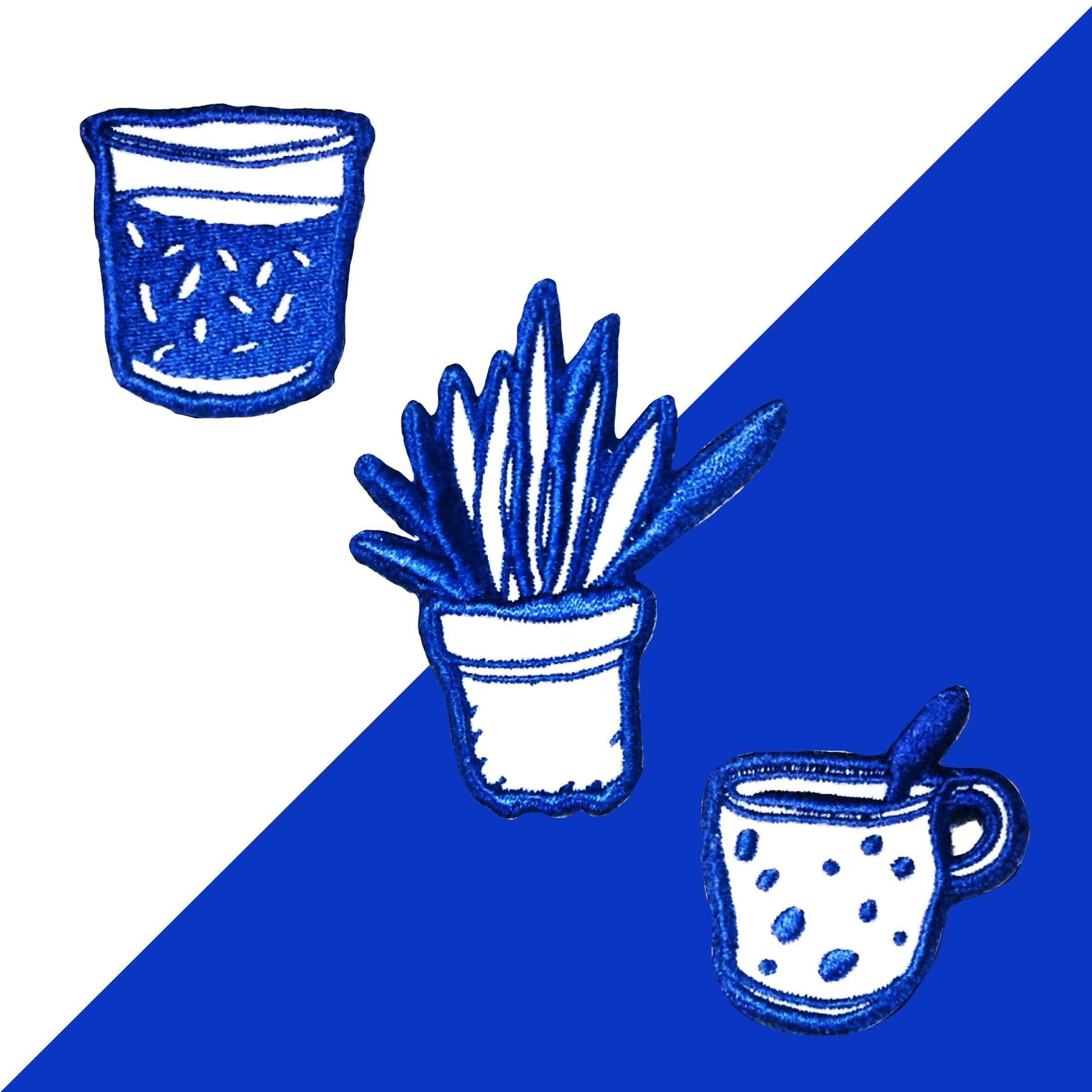 Cobalt Blue Patch Set Lemonhead / Iron on Patch / Plant / Cup - Etsy