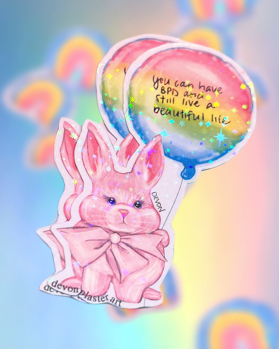 Borderline Bunny Prismatic Cut Out Sticker - Etsy