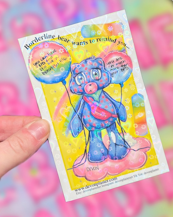 Borderline Bear Sticker/bpd Sticker/holographic/mental Health - Etsy