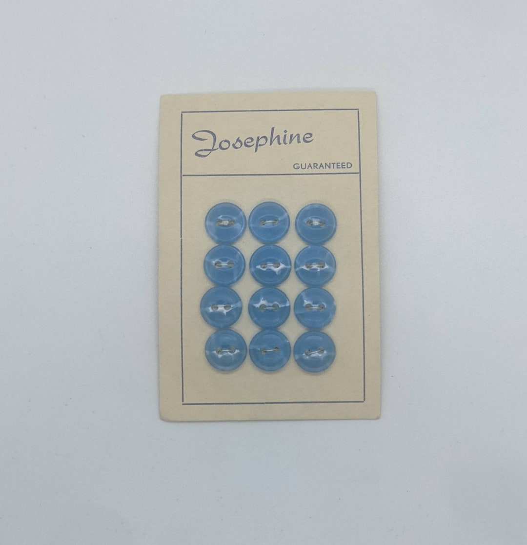 Sheet of 12 Light Blue Coloured Round Plastic Vintage Buttons on ...