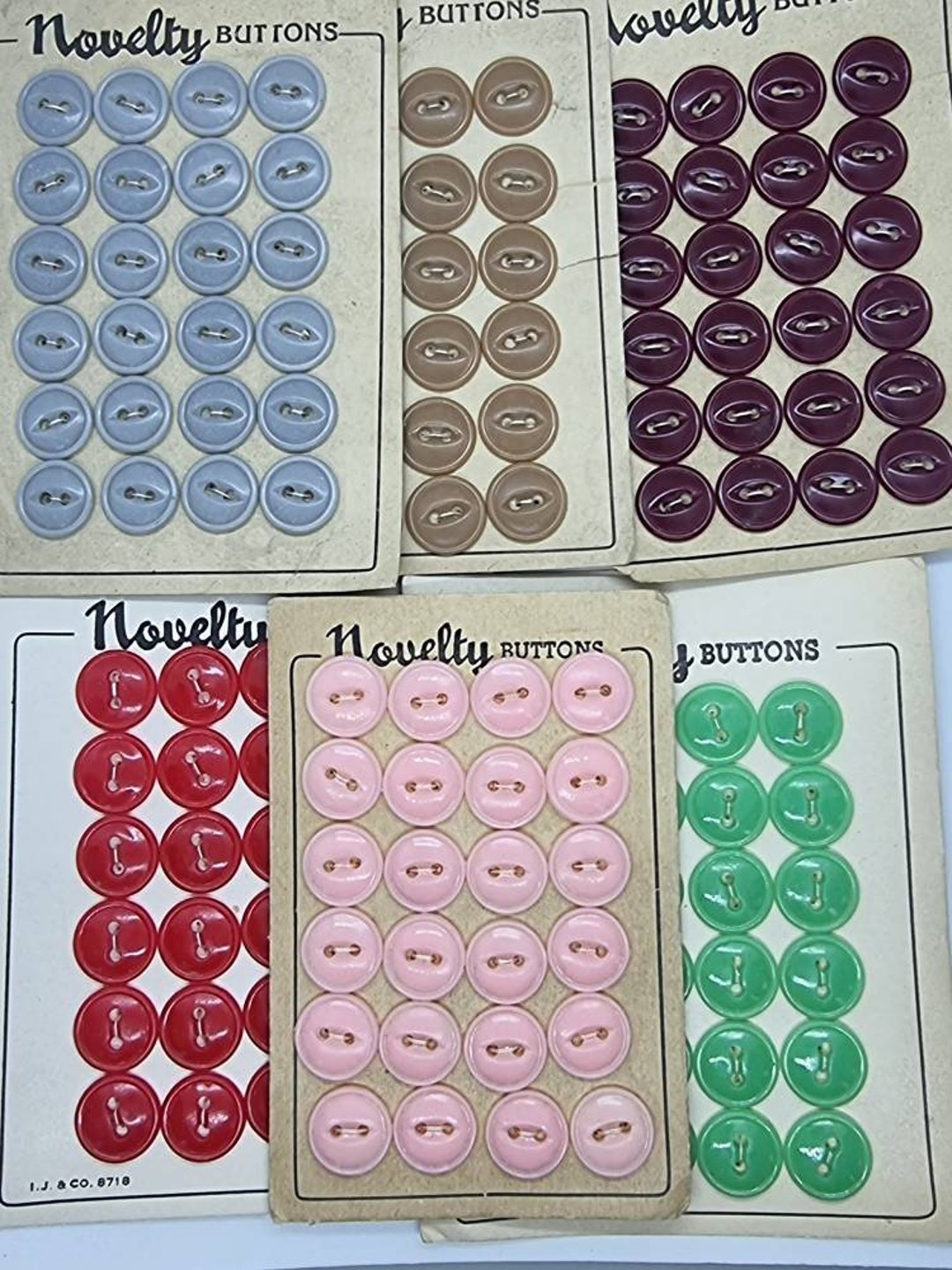 Sheet of Vintage Buttons X 24 Coloured Round Plastic Vintage Buttons on ...