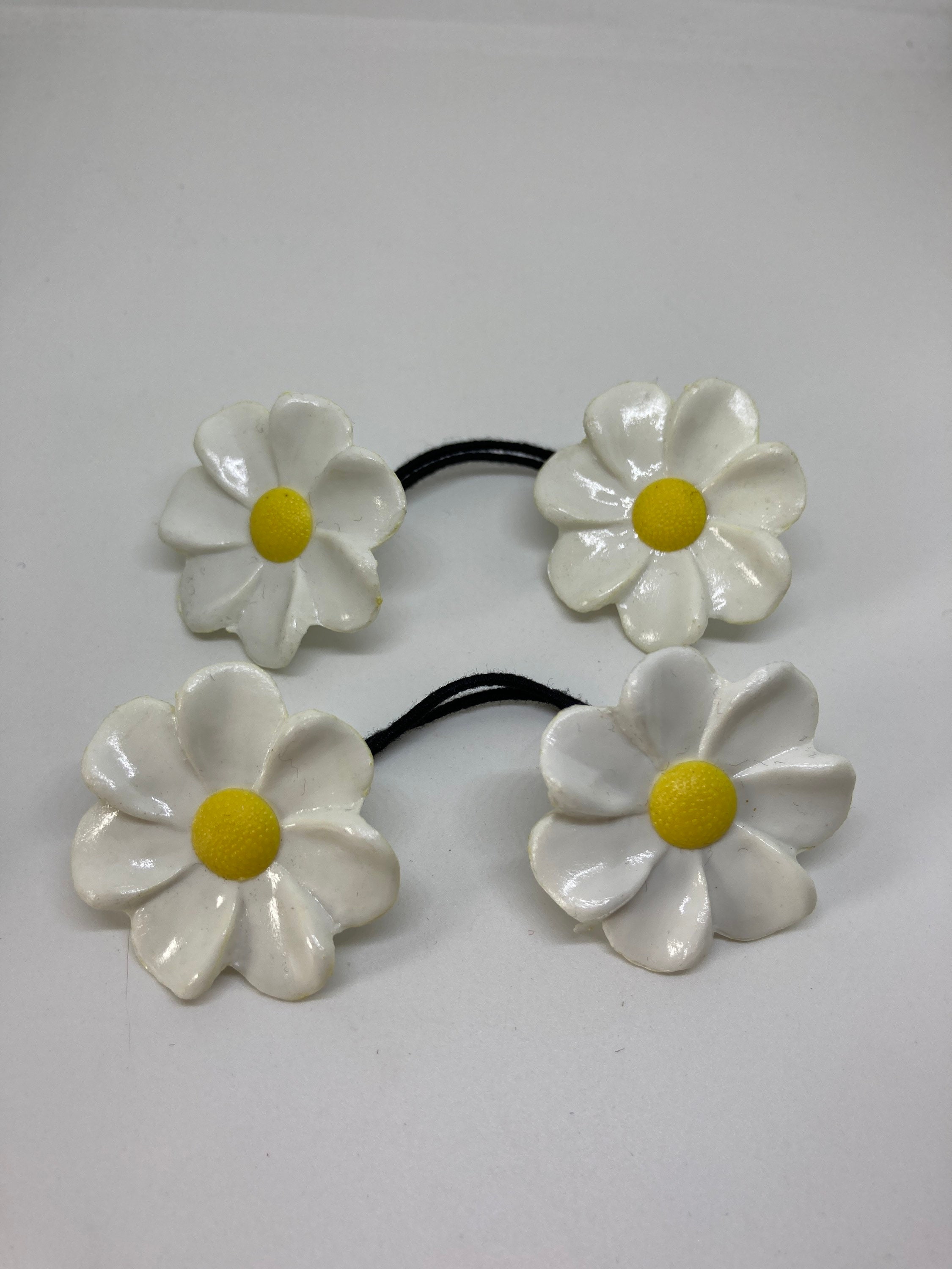 Vintage 60s Plastic Flower Hair Bobble Elastic Pair White - Etsy