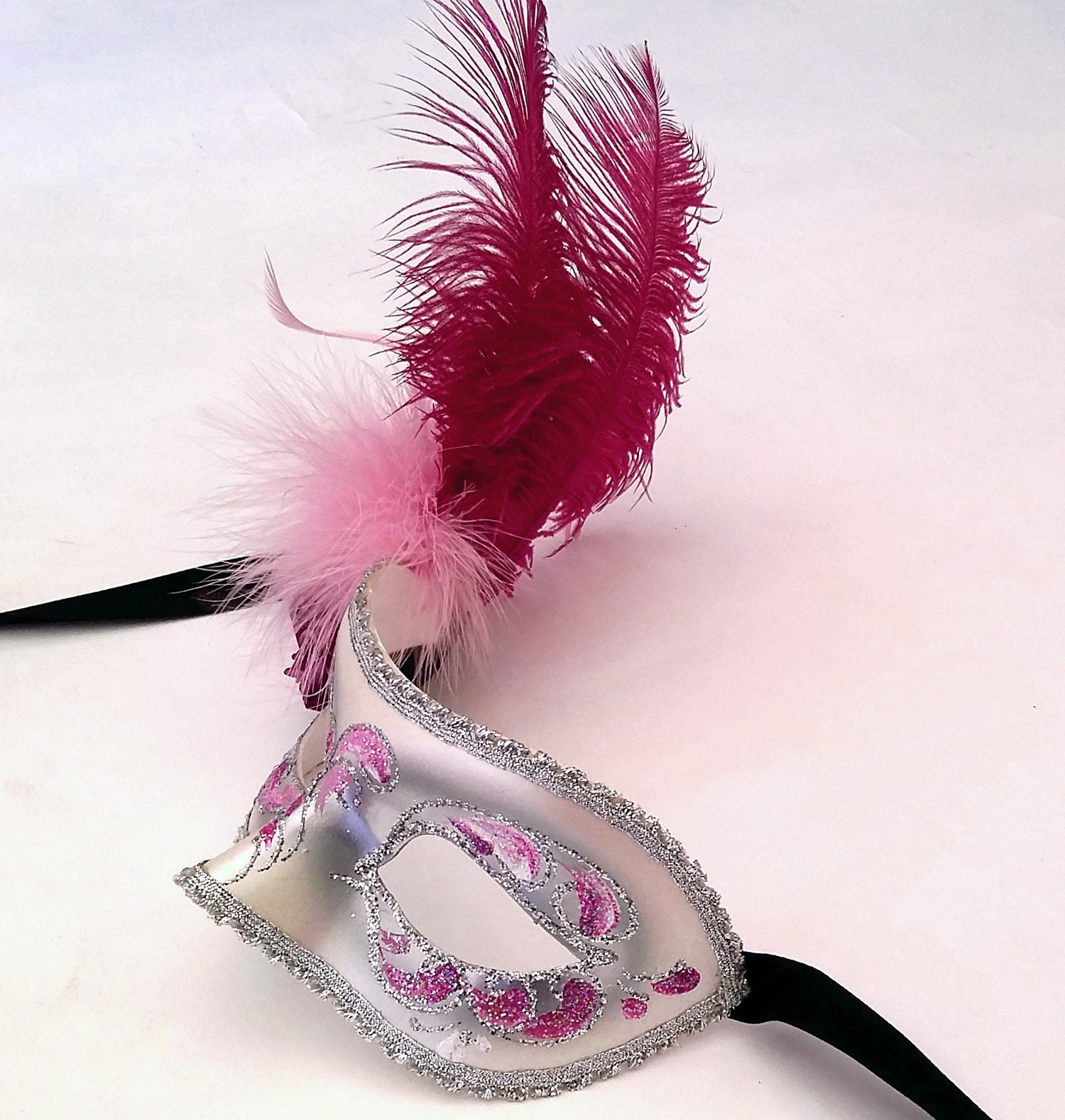 Brilliantina Pink and Silver Feather Masquerade Mask U817 - Etsy