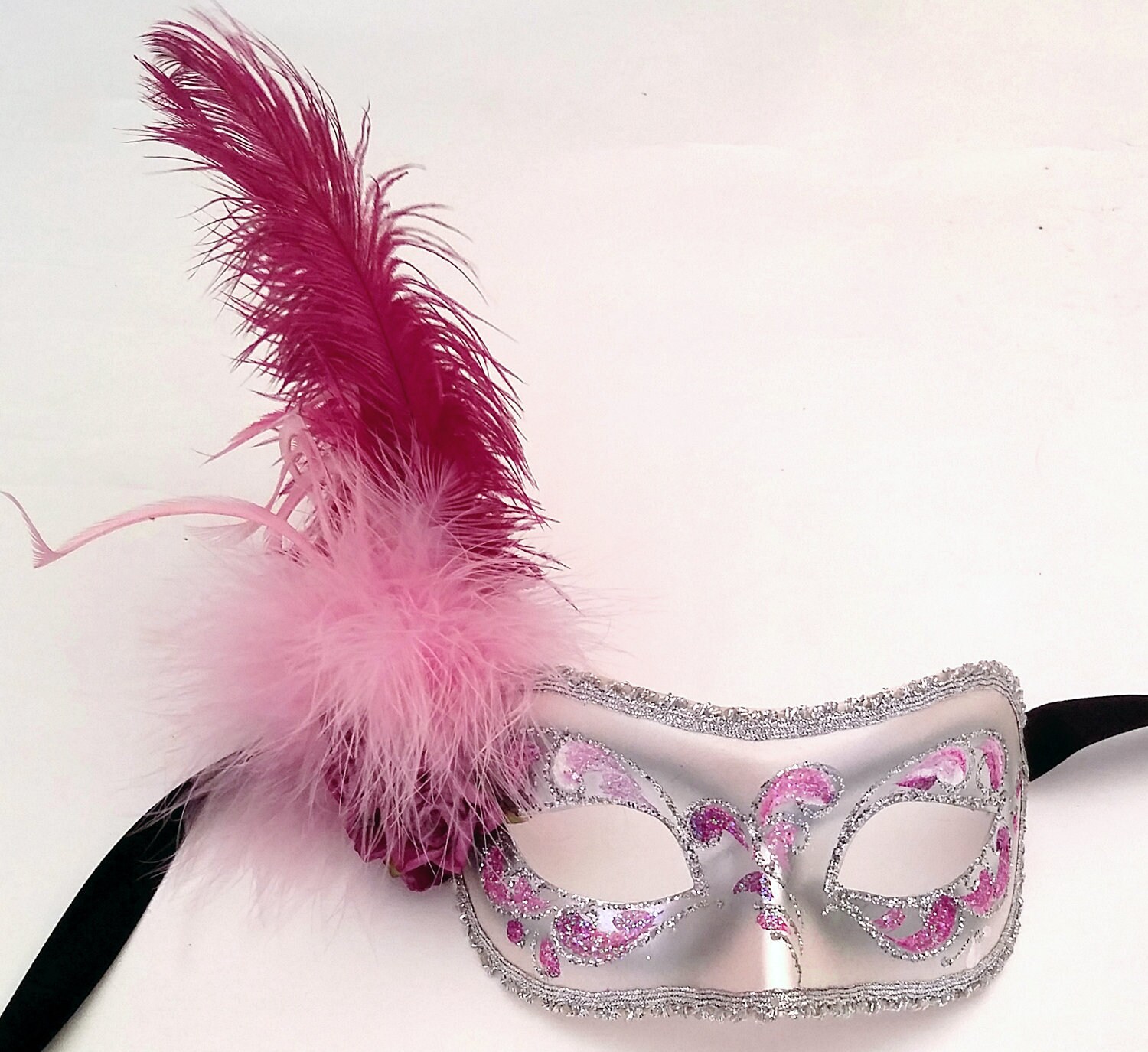Brilliantina Pink and Silver Feather Masquerade Mask U817 - Etsy