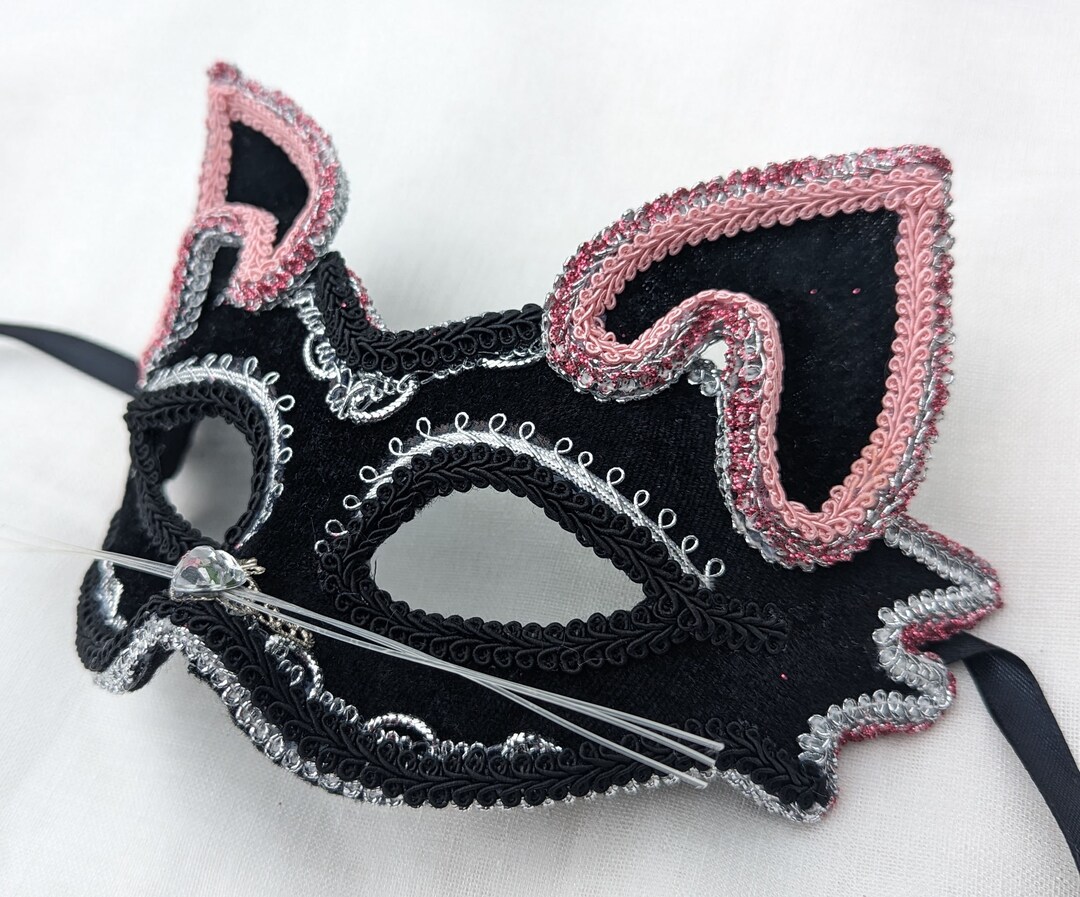 Black & Pink Kitty Masquerade Mask Women and Child Cat Costume Party ...