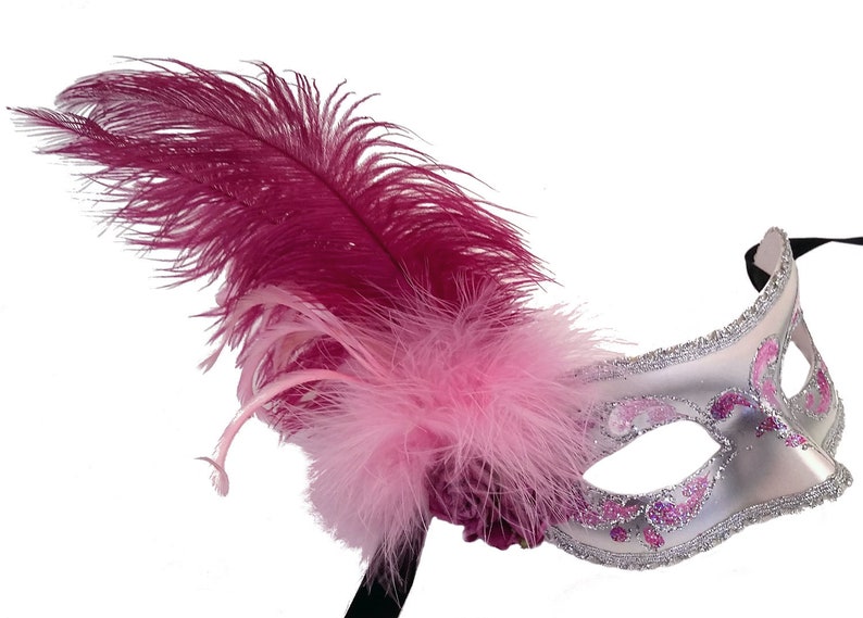 Brilliantina Pink and Silver Feather Masquerade Mask U817 - Etsy
