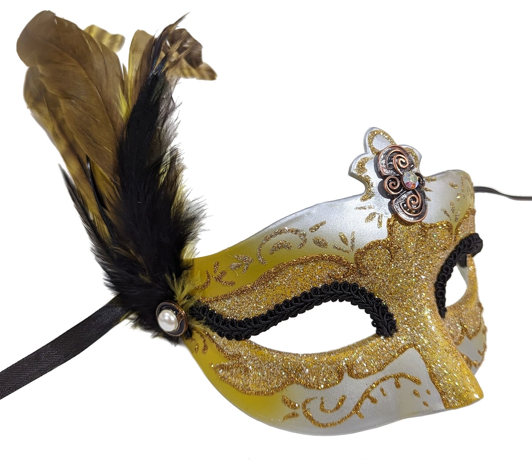 Cleopatra Gold Yellow Masquerade Mask Venetian Feather Masque Costume ...