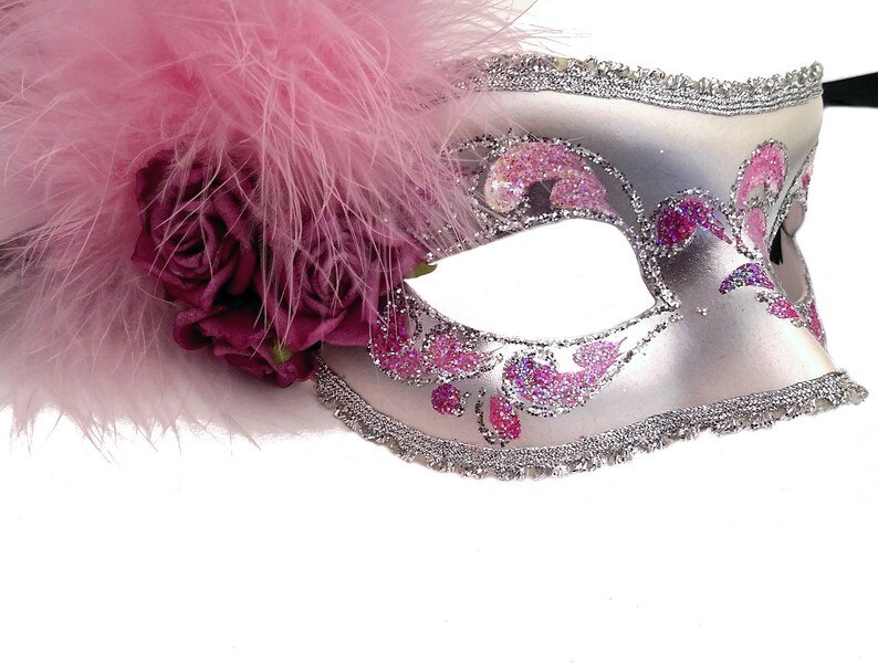 Brilliantina Pink and Silver Feather Masquerade Mask U817 - Etsy