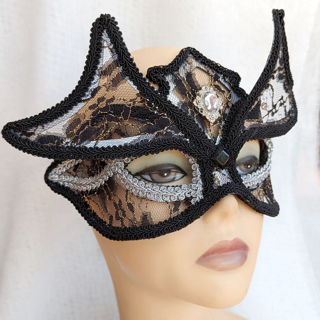 Deer Masquerade Mask Black & Silver Lace Venetian Animal Mask - Etsy