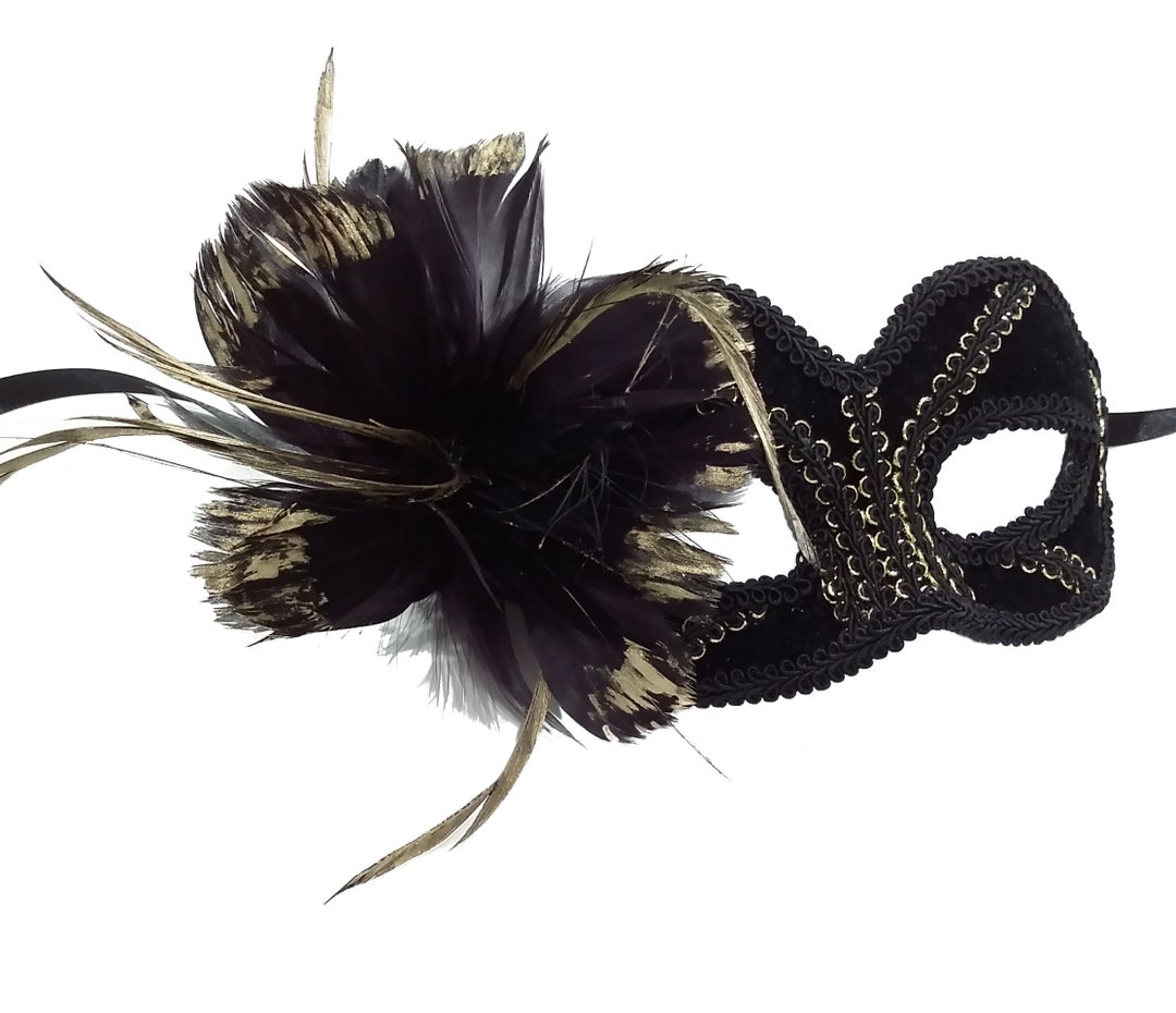 Hera Black & Gold Masquerade Mask Costume Party Eyemask Venetian Mask Feather Mask - Etsy