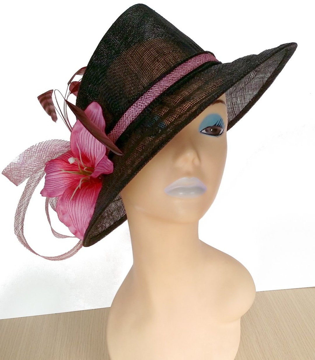 Roxanne Black & Pink Spring Racing Fashion Hat Sinamay Derby Hat UH102 ...